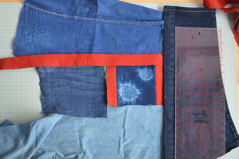 Make a fun scrap denim quilt, quilting denim as you go ...