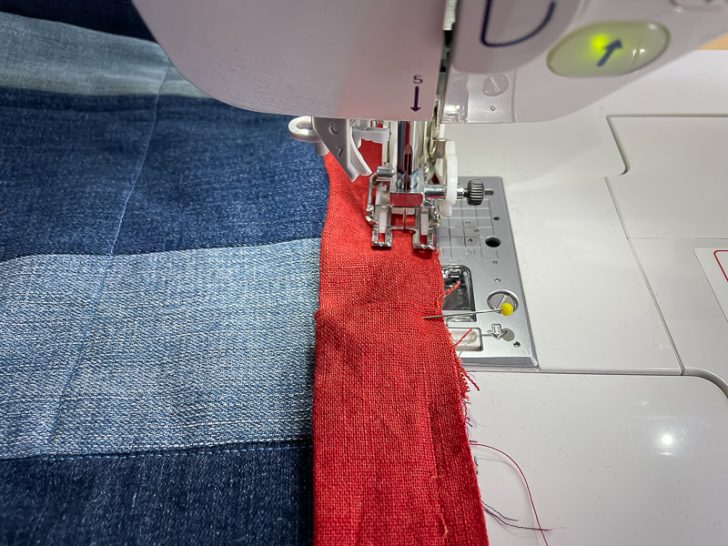 Make a fun scrap denim quilt, quilting denim as you go ...