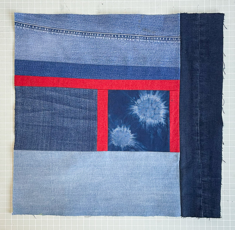 Make a fun scrap denim quilt, quilting denim as you go ...